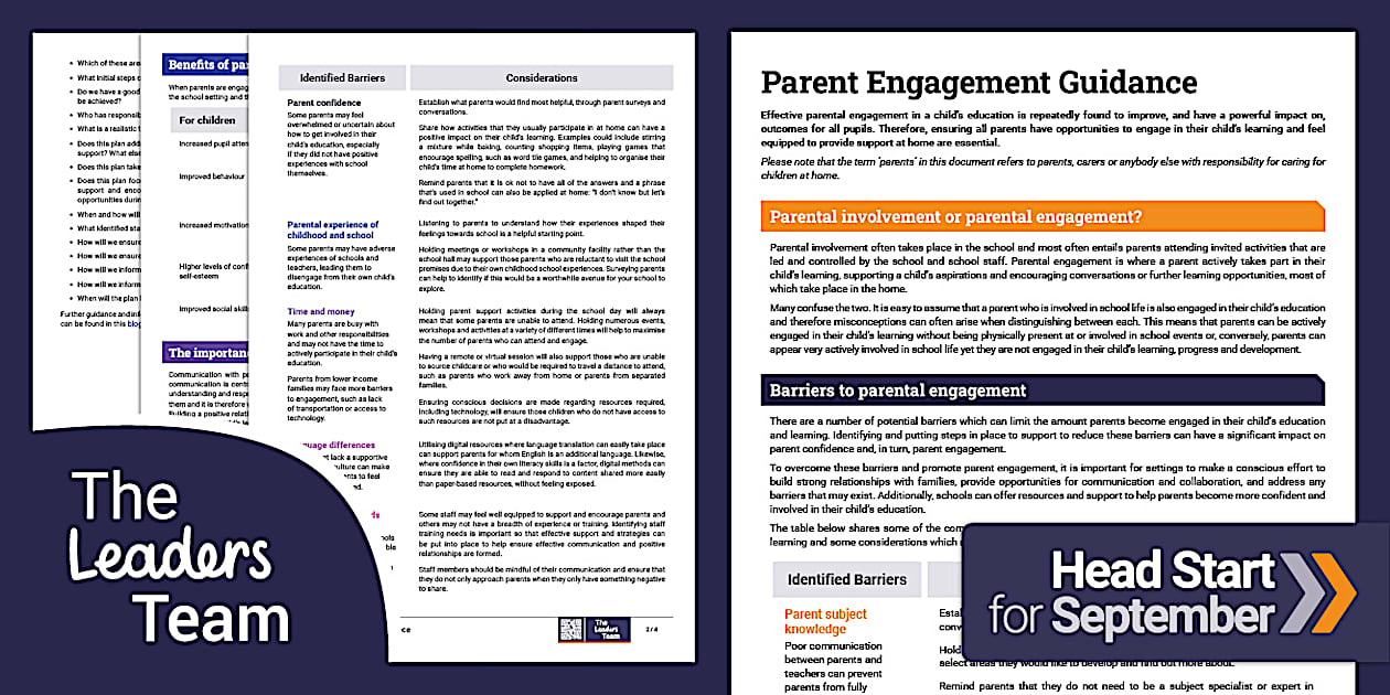 Parent Engagement Guidance - Senior Leaders (teacher made)