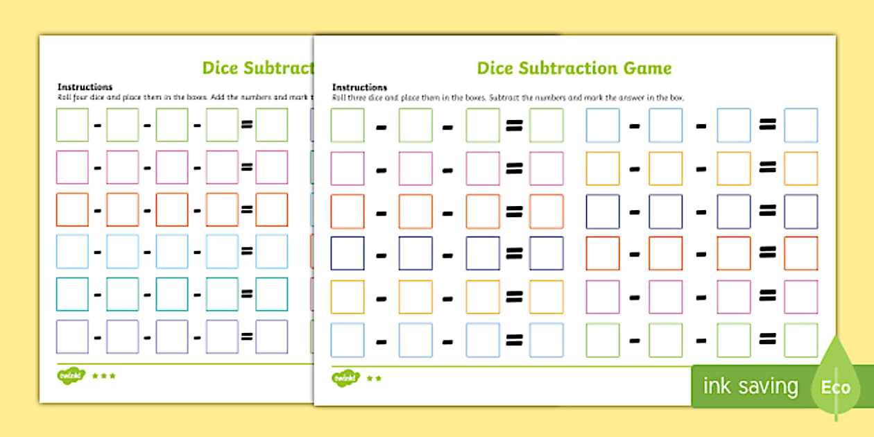 Three Dice Subtraction Game (Teacher-Made) - Twinkl