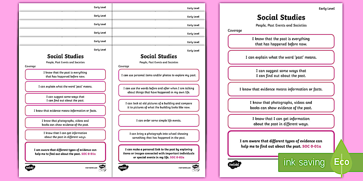 Editable CfE Early Level Social Studies Child-Friendly Assessment Tracker