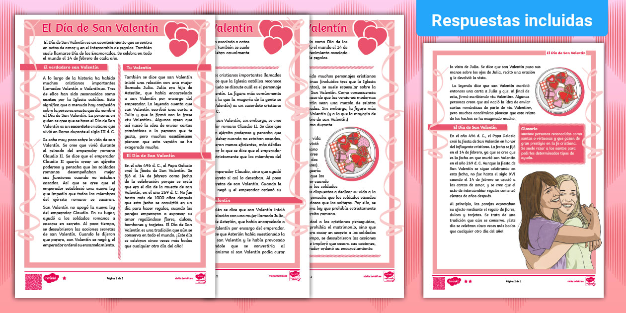 Comprensión lectora por niveles: El Día de San Valentín