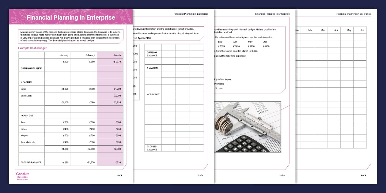 Financial Planning in Enterprise Activity Sheet - Twinkl