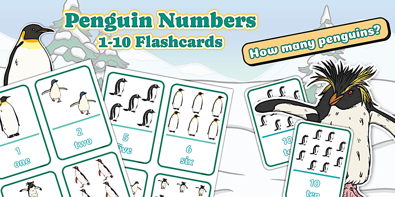 👉 Penguin Numbers 1-10 Flashcards - KS1 - Twinkl