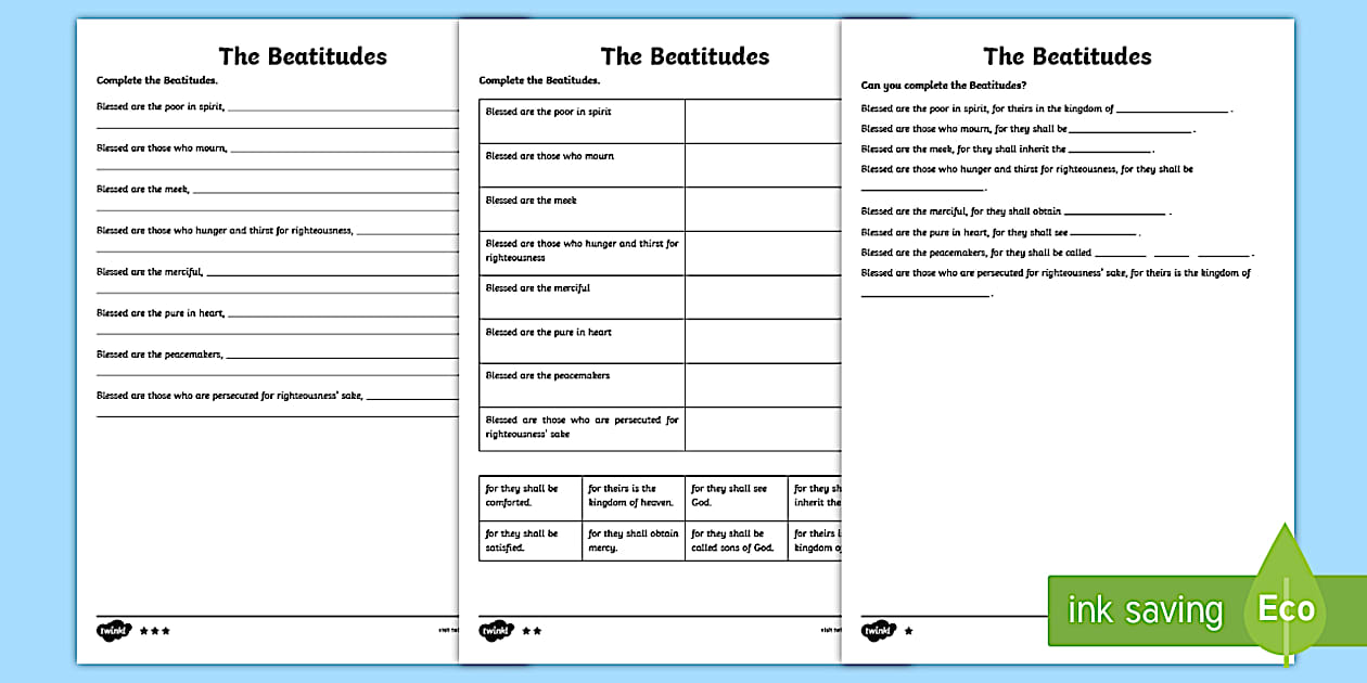 The Beatitudes Differentiated Worksheet Pack (teacher made)