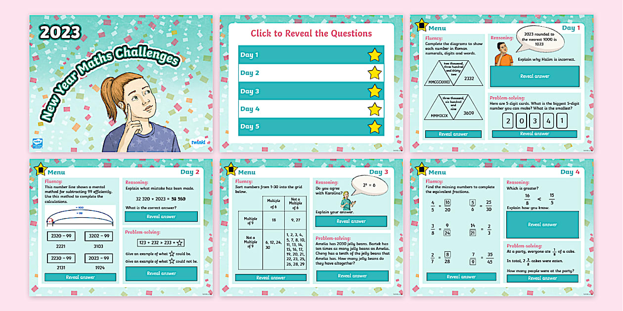 👉 UKS2 New Year Maths Challenges PowerPoint 2023 - Twinkl