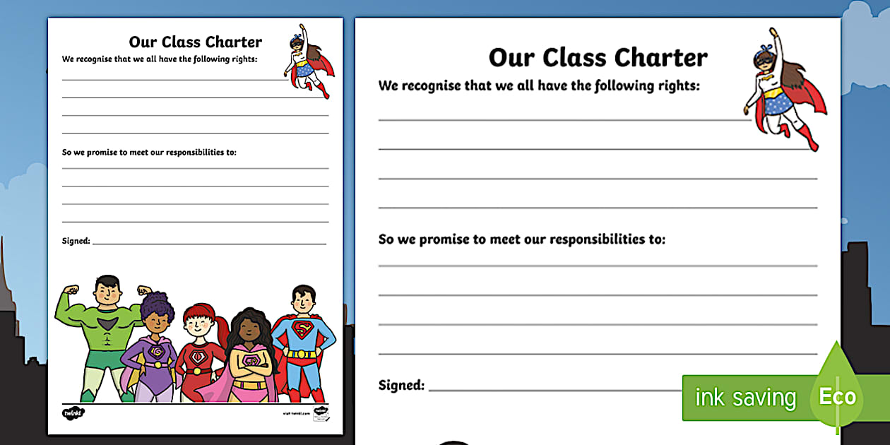 Editable Our Class Charter Superhero-Themed for SEAL Writing Template