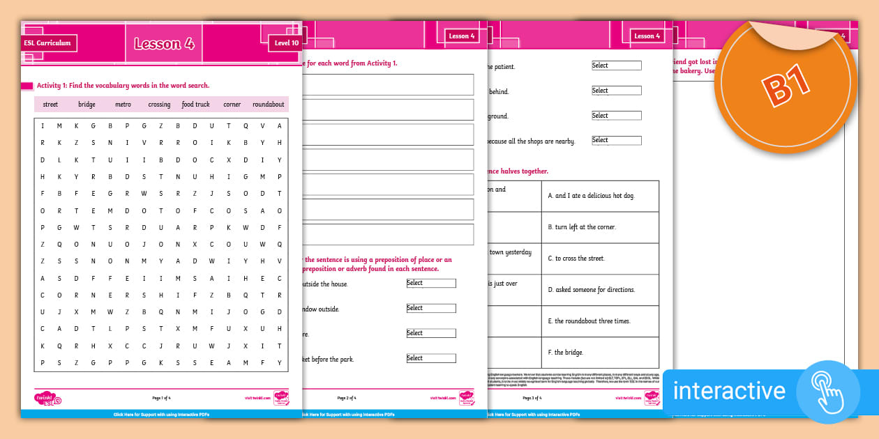 ESL Curriculum Level 10, Lesson 4 Interactive Activity Sheet