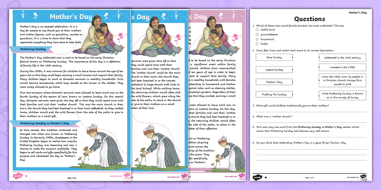 UKS2 Mother's Day Differentiated Reading Comprehension