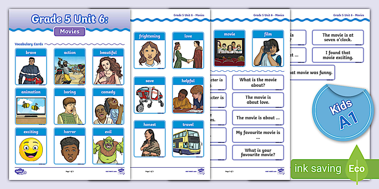 Turkey Curriculum English Vocabulary Cards: Grade 5 Unit 6 (Movies)