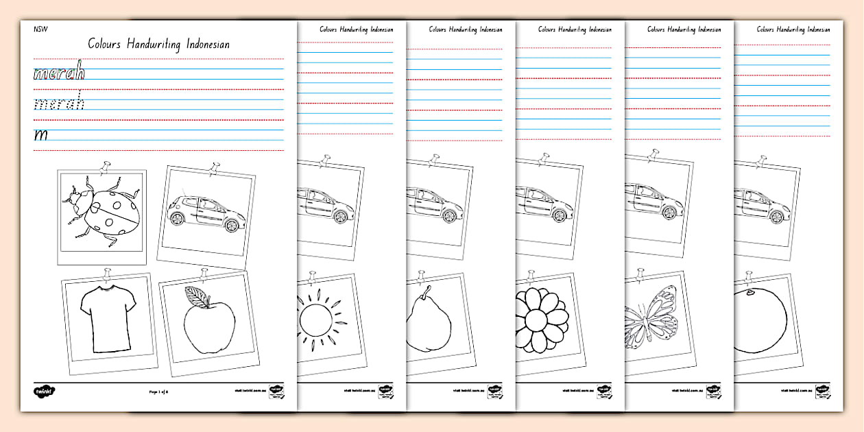 Colours Handwriting Worksheet Indonesian