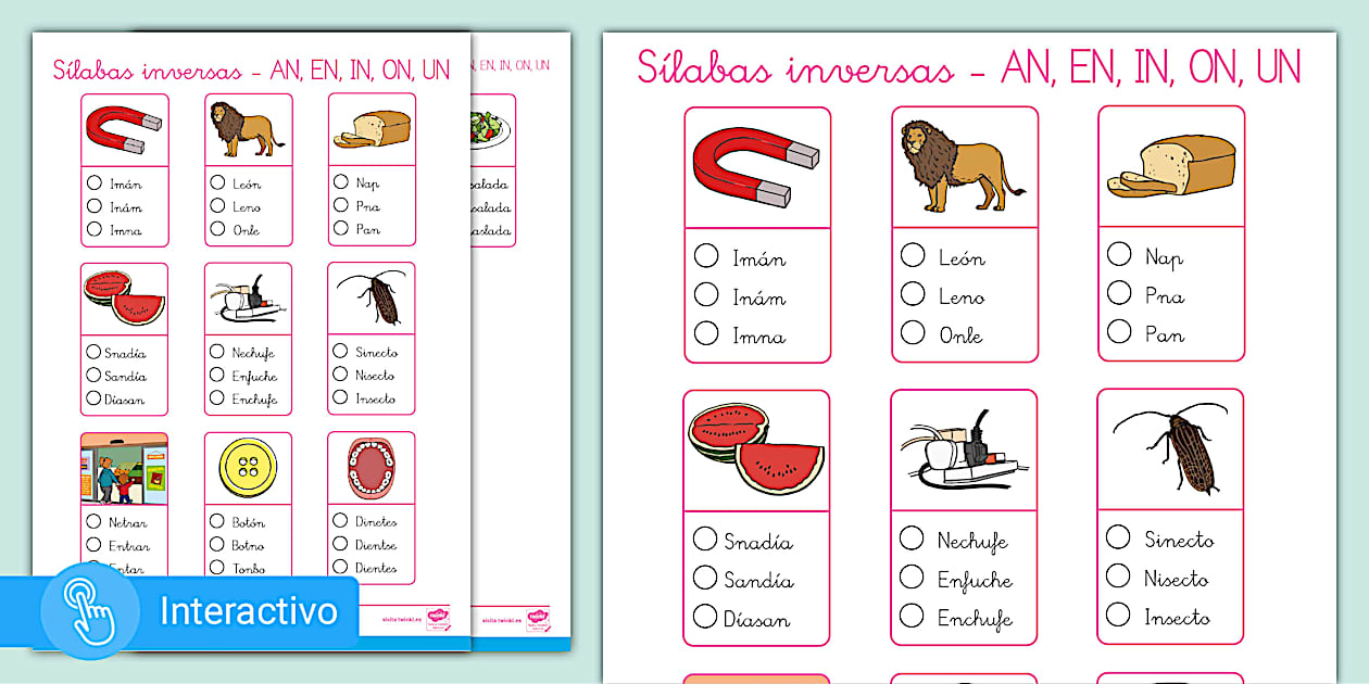 Pdf interactivo: Silabas inversas - Twinkl