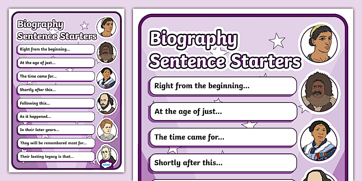 Biography Writing Sentence Starters (teacher made) - Twinkl