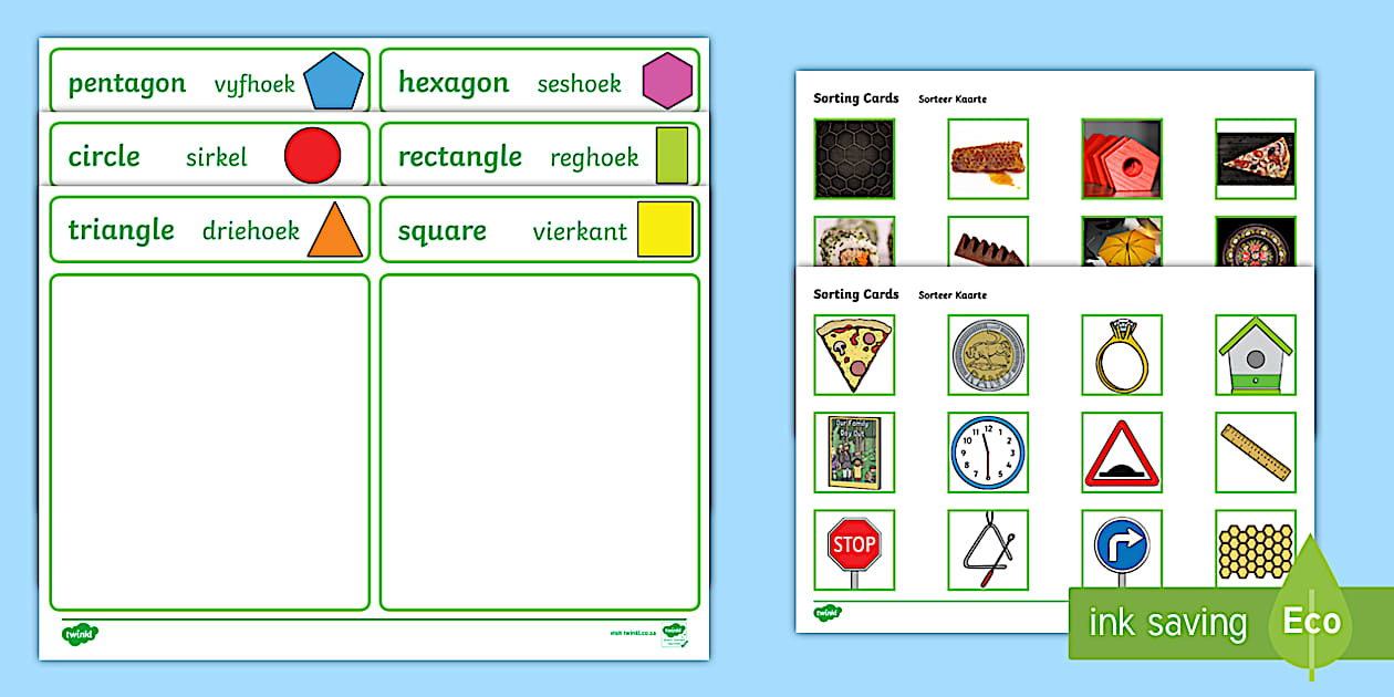 Black and White 2D Shape Sorting Activity English/Afrikaans