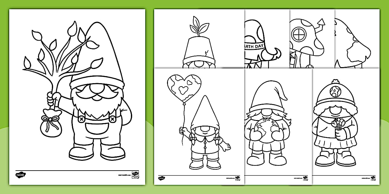 Earth Day Gnomes and Mushroom Houses Coloring Sheets