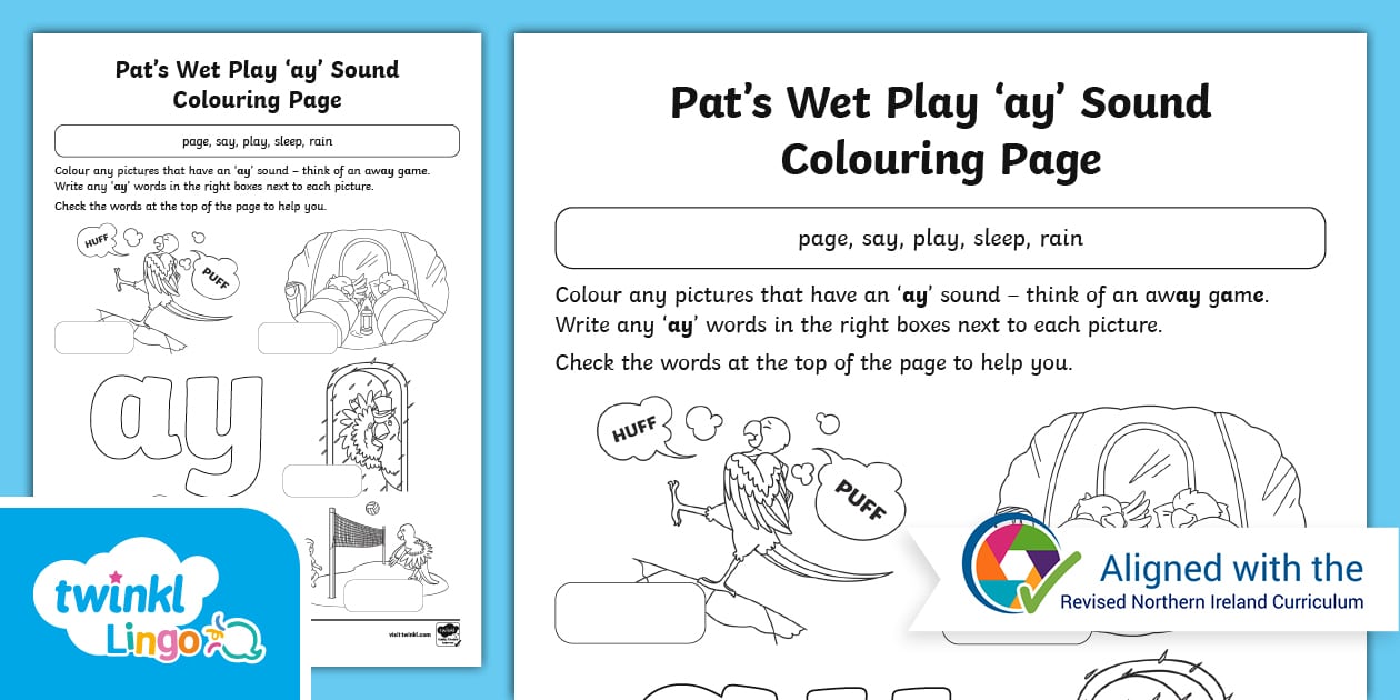 Pat's Wet Play 'ay' Sound Colouring Page (teacher made)