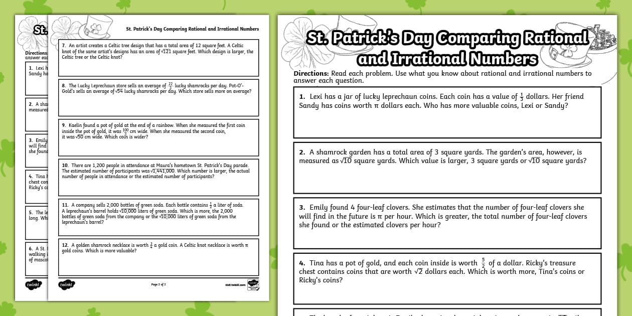 Comparing Rational and Irrational Numbers St. Patrick’s Day