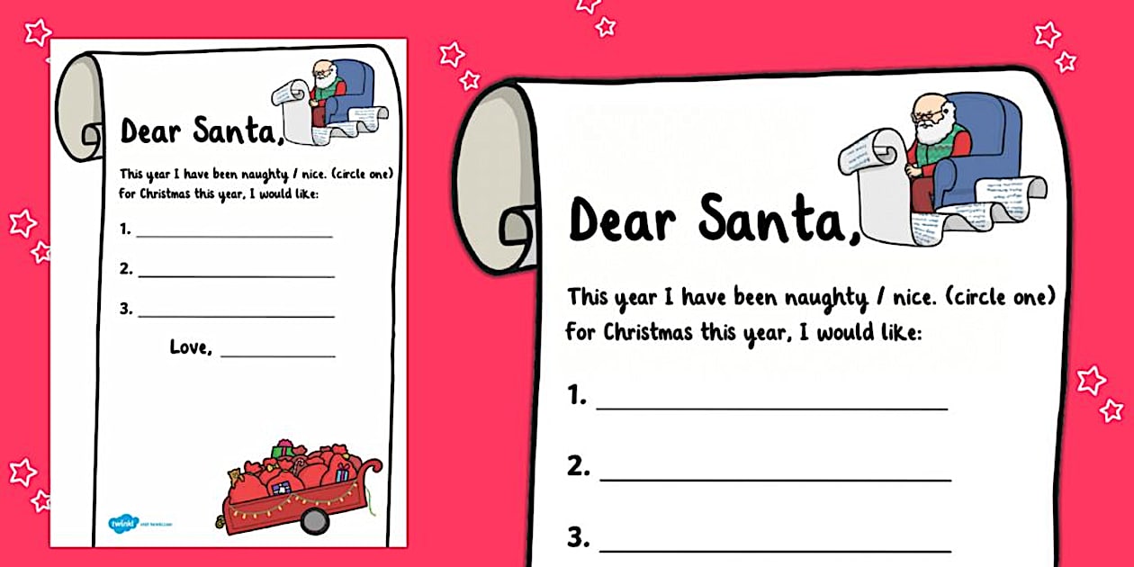 Present List- Simple letter to Santa Template- English