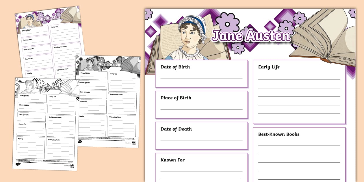 Jane Austen Fact File Template - Twinkl English - Twinkl