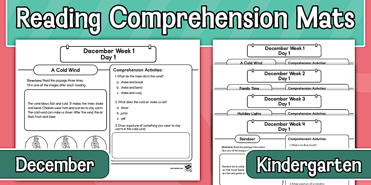 Kindergarten December Reading Comprehension Mats