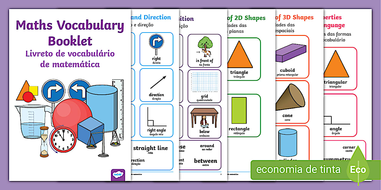 Livreto de vocabulário de matemática (Inglês - Português)