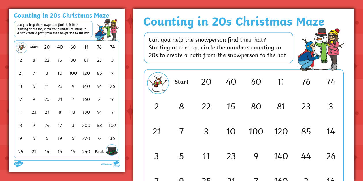 👉 Counting in 20s Christmas Maze - Twinkl Maths - Twinkl