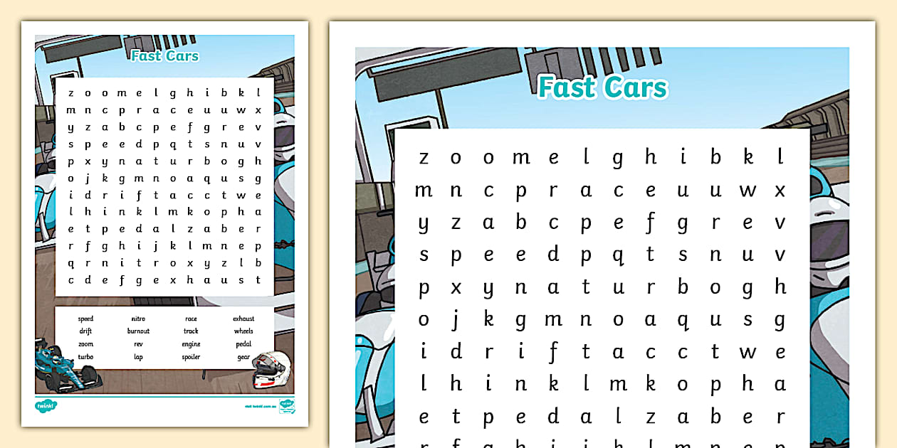 Fast Car Vocabulary Word Search (Teacher-Made) - Twinkl
