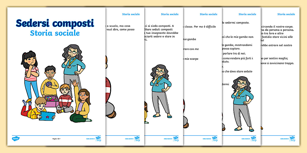 Storia sociale: sedersi composti e ascoltare - Twinkl