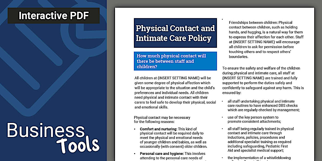 Physical Contact and Intimate Care Policy for Private Early Years Settings