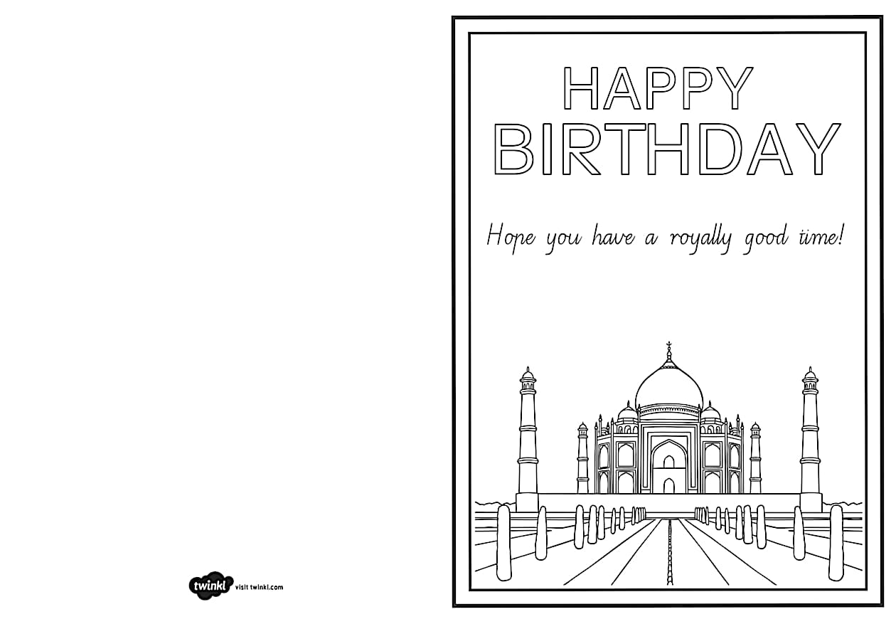 Taj Mahal Theme Birthday Card Colouring Activity | Twinkl