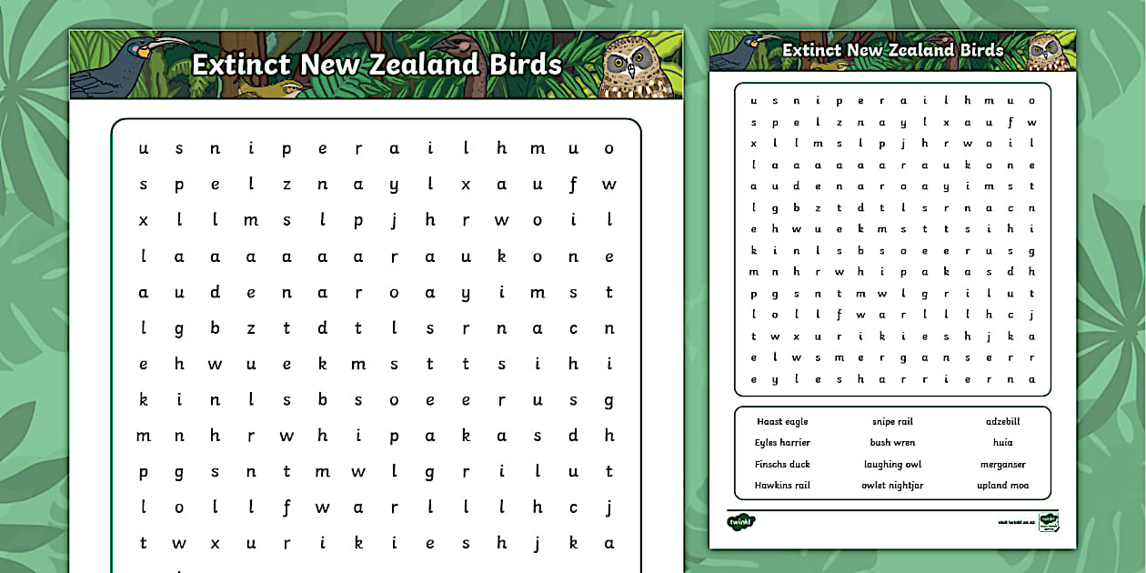 Year 3-4 Extinct Birds List and Word Search | Twinkl NZ