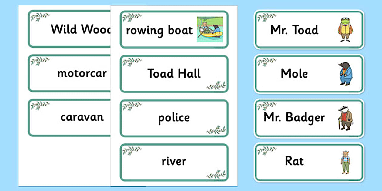 Cursive The Wind in the Willows Word Cards (teacher made)