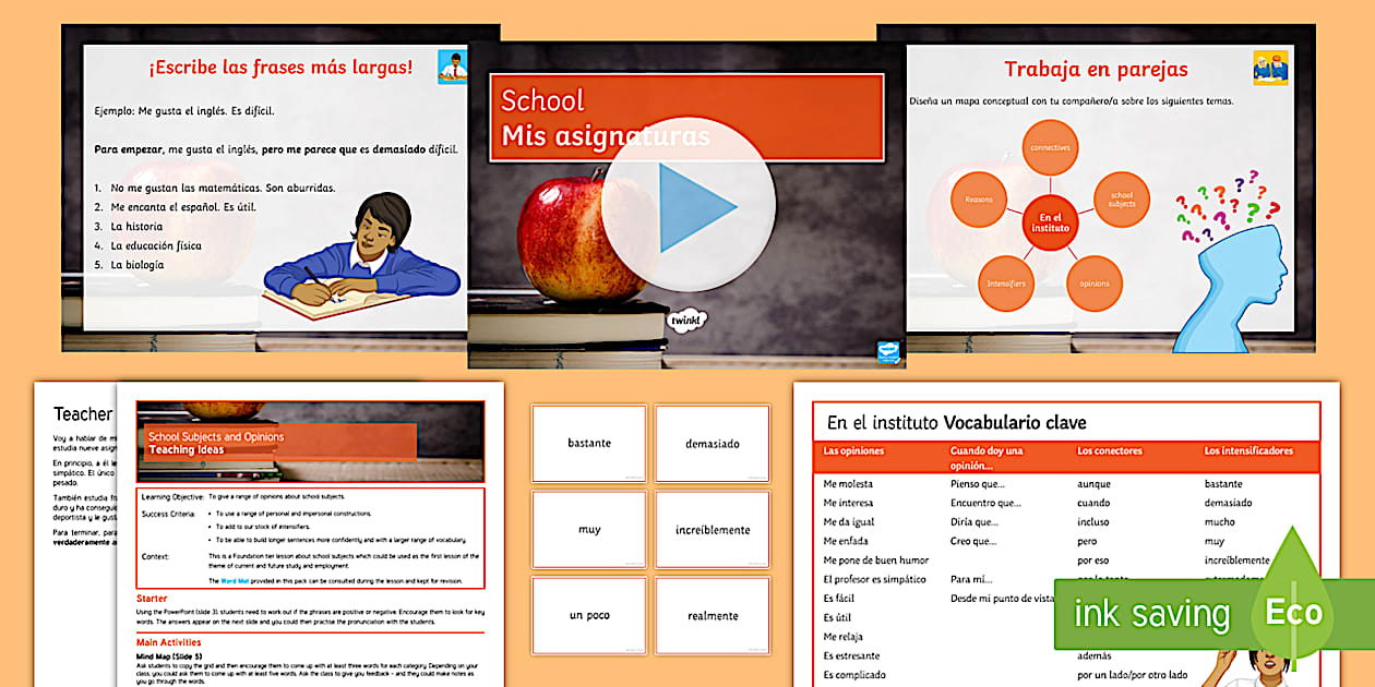 School Subjects and Opinions Foundation Lesson Pack Spanish