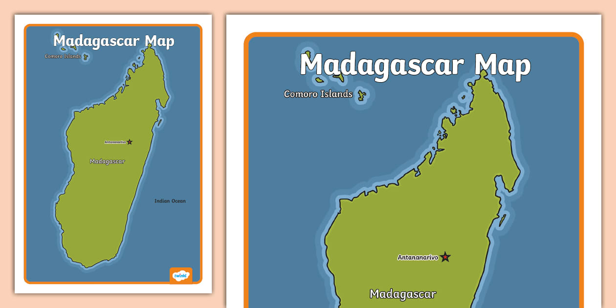 KS1 Madagascar Display Map - KS1 - Twinkl