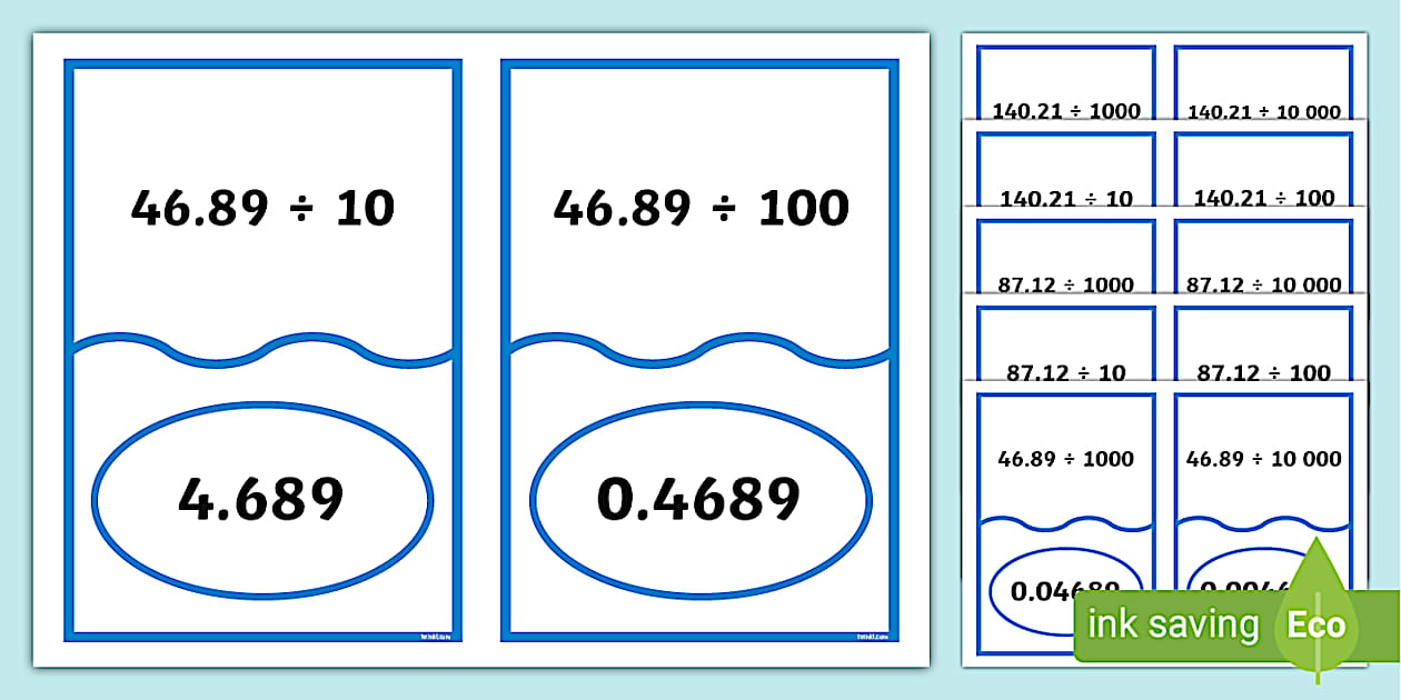 Dividing Decimals Power of Ten Matching Cards - Year 6 Maths