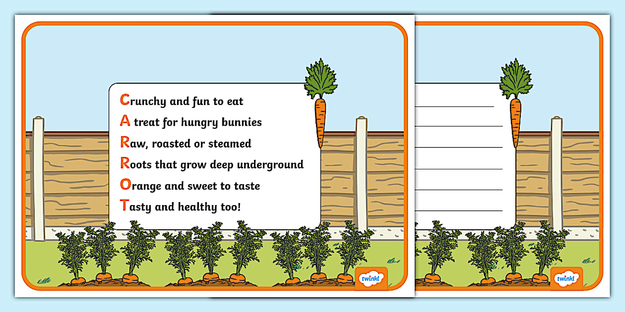 Carrot Acrostic Poem Example and Template (teacher made)