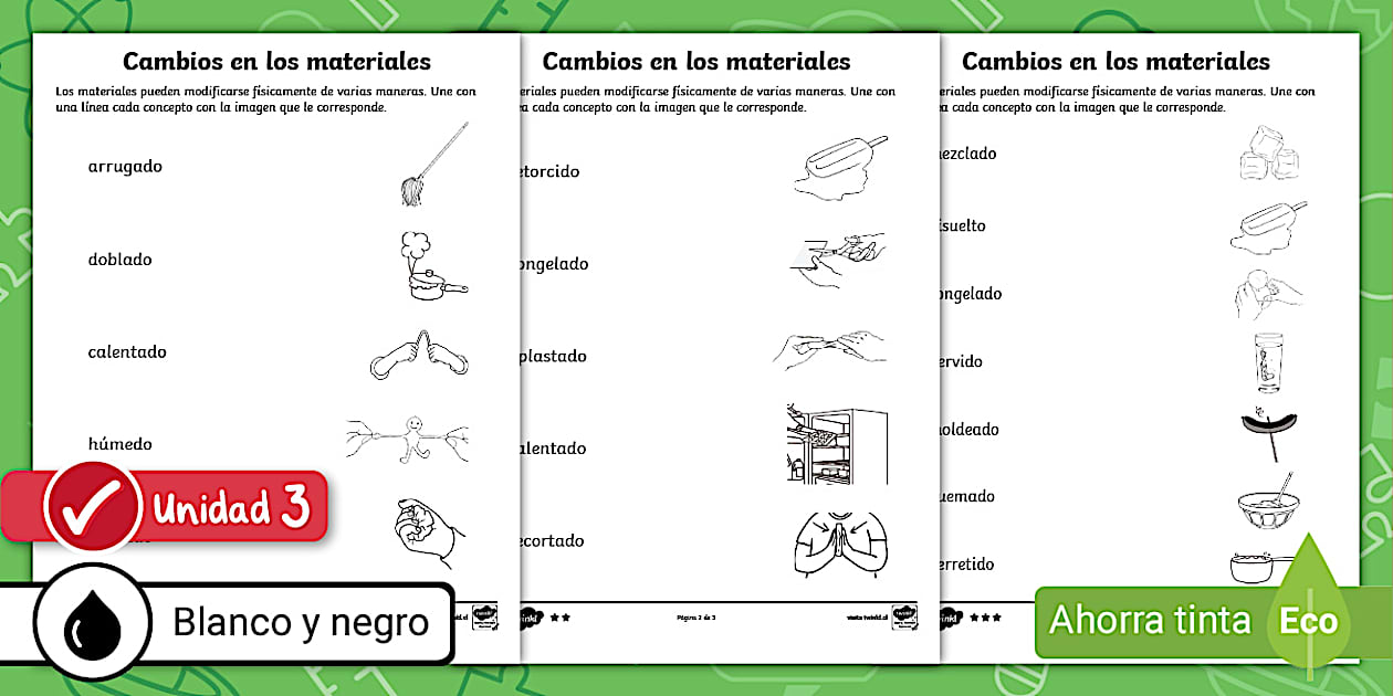Guía de Trabajo: Cambios en los materiales - Twinkl