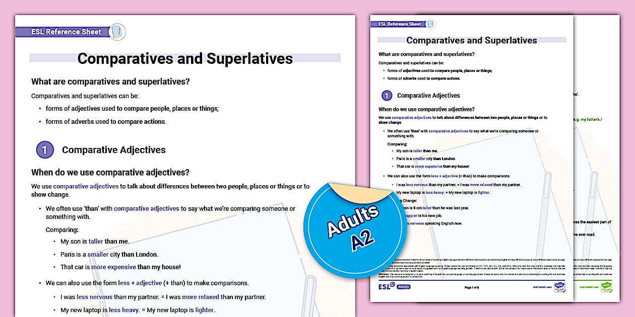 Quick guide to Comparatives and Superlatives for A2 adults