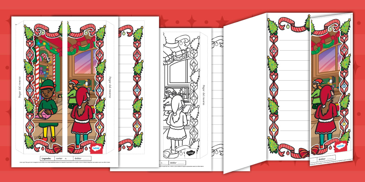 Foldable de escritura: Carta de Navidad - Elfos - Twinkl