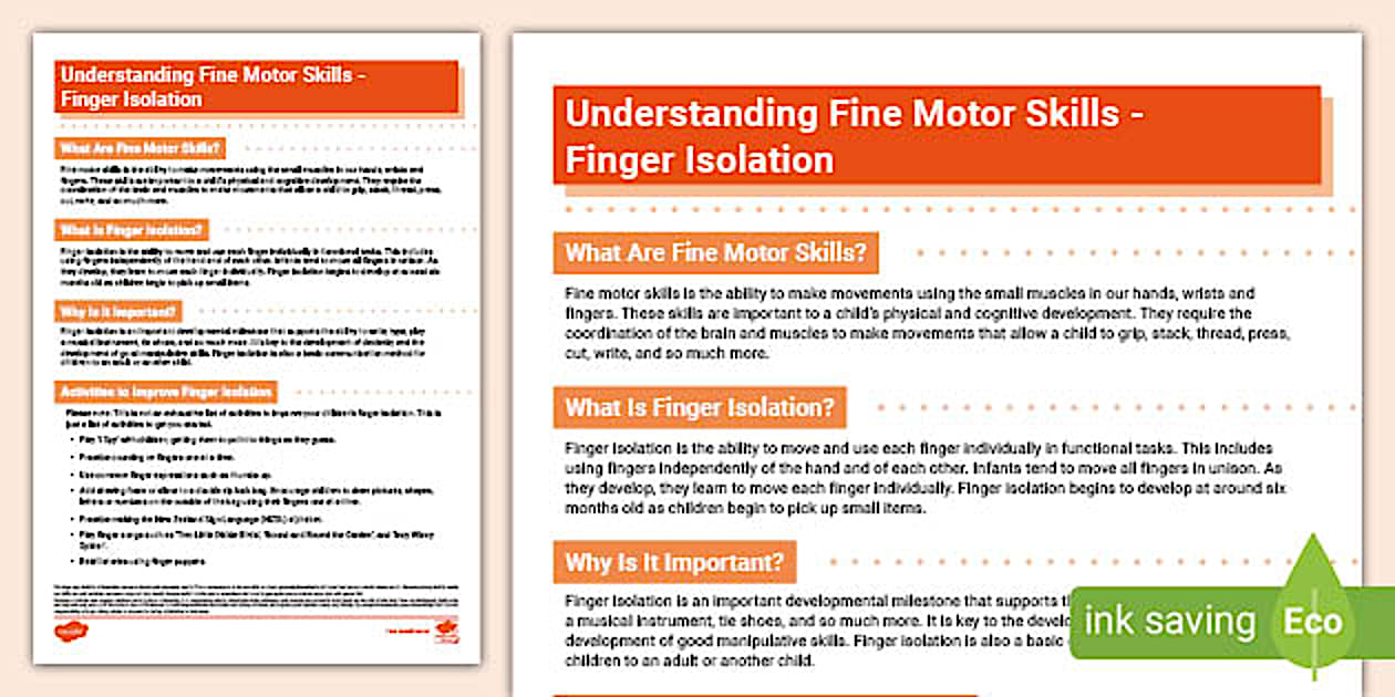Understanding Fine Motor Skills: Finger Isolation - Twinkl