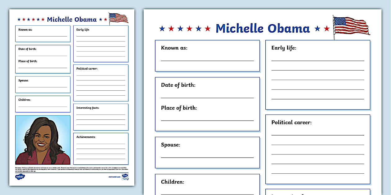 Michelle Obama Fact File Template,Michelle Obama - Twinkl