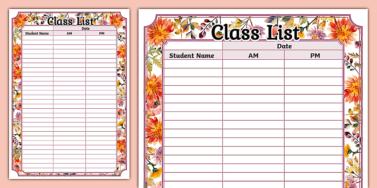 Wildflower Botanical Themed Class Checklist Display Poster