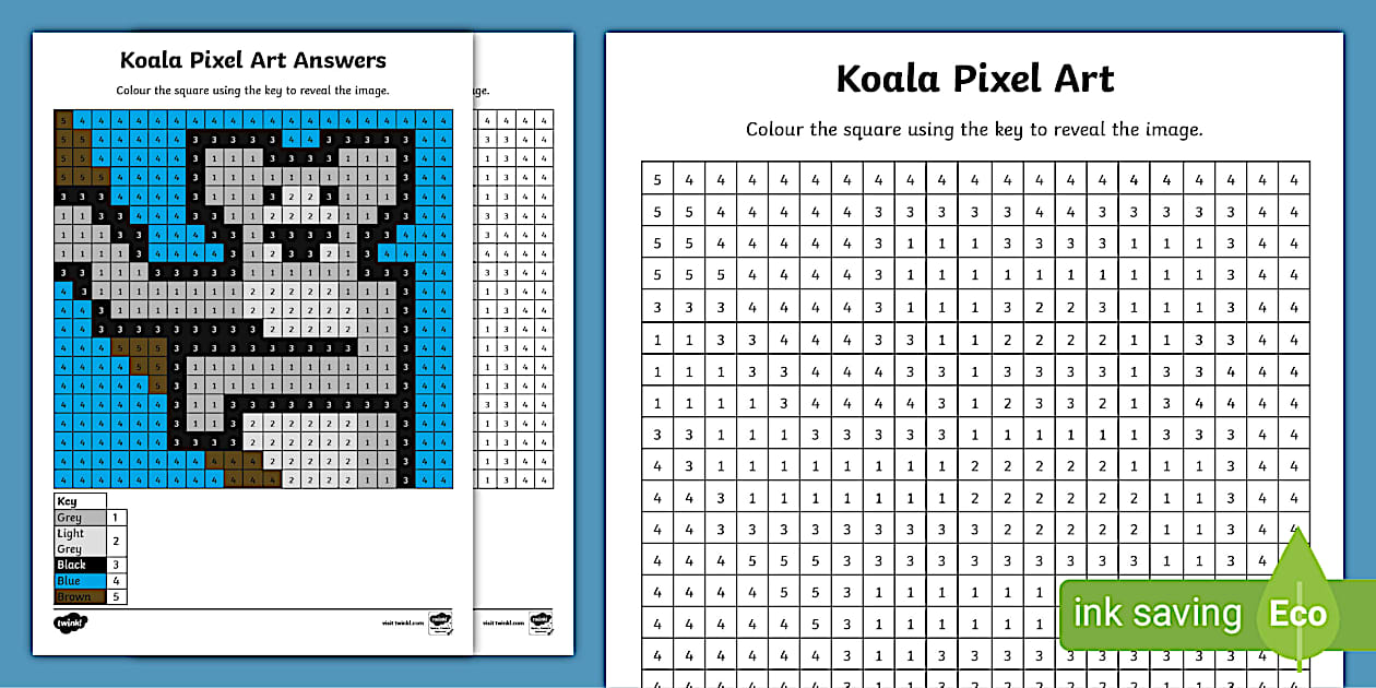 Koala Pixel Art Template (teacher made) - Twinkl