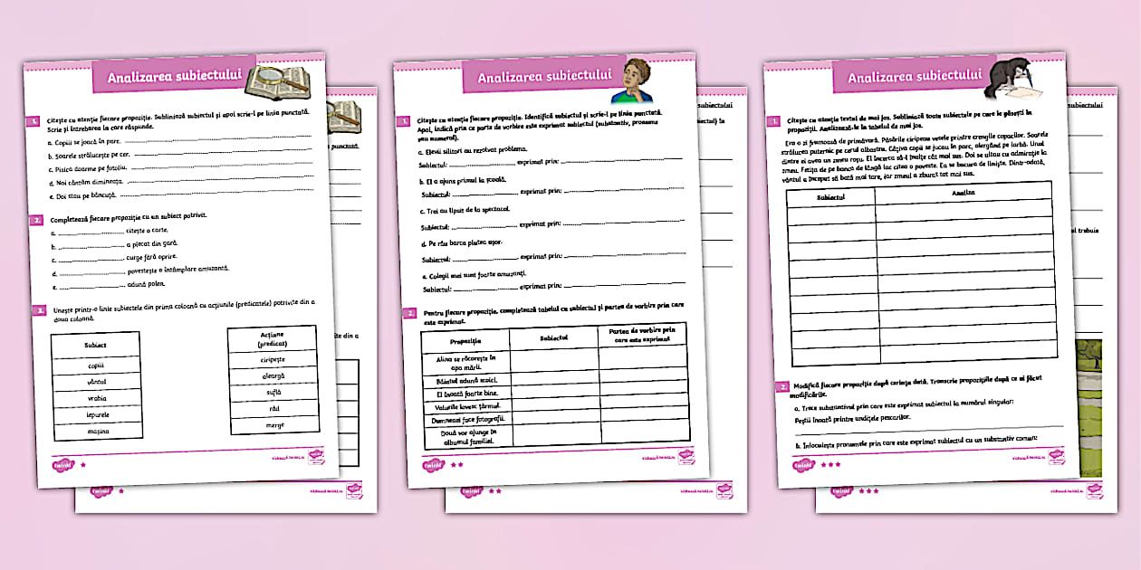 Analizarea subiectului – Fișe de lucru diferențiate