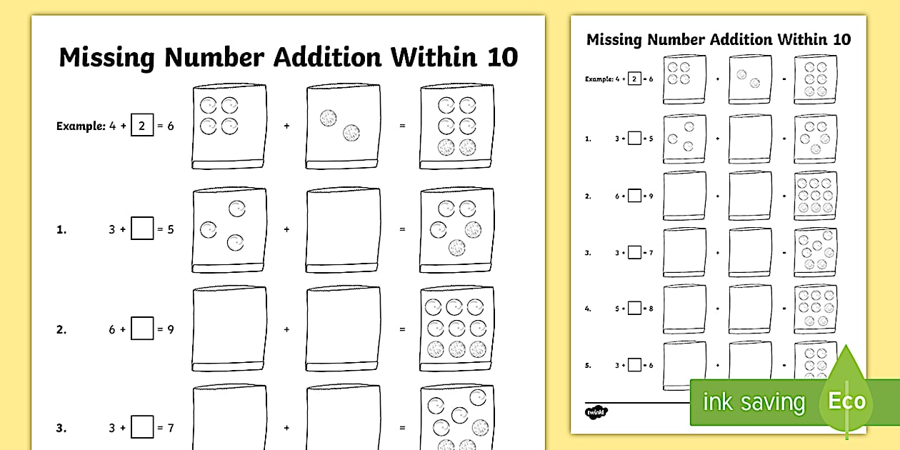 Editable Missing Number Addition Within 10 Worksheet