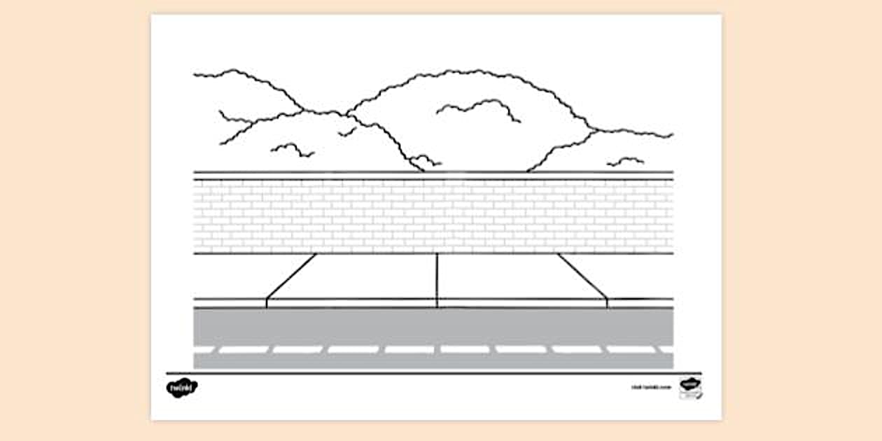 Brick Wall On Street Colouring Sheet | Colouring Pages