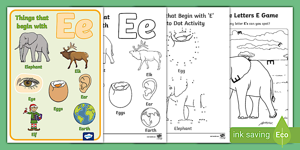 Things that Begin with E Worksheets Pack | Twinkl - Twinkl