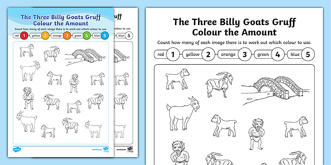 👉 The Three Billy Goats Gruff Colour the Amount - Twinkl