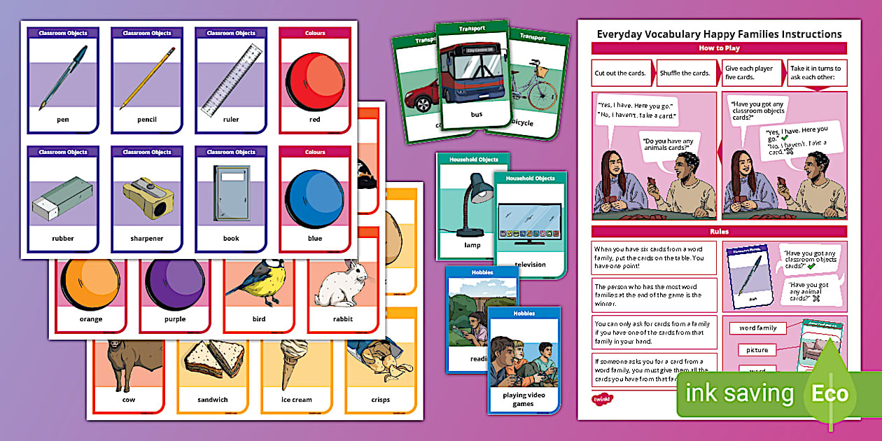 Everyday Vocabulary Happy Families Card Game for Learners of EAL