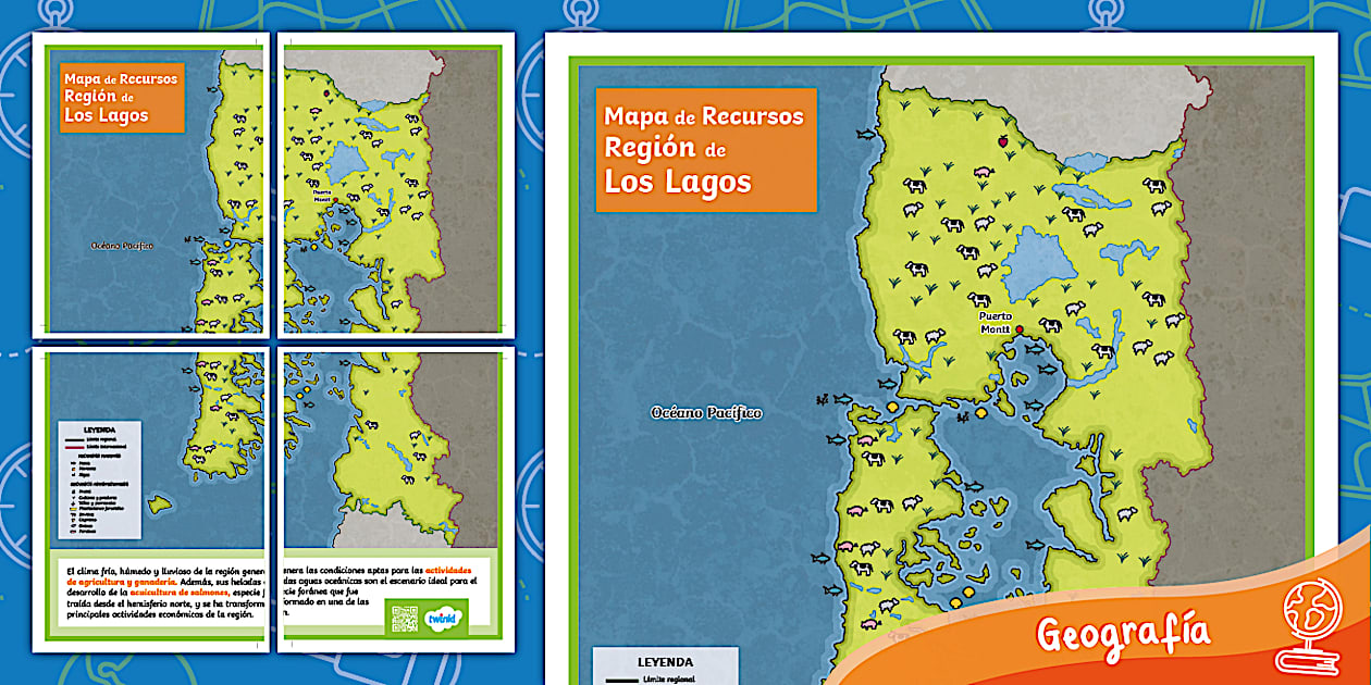 Póster XL | Mapa de Recursos Región de Los Lagos | Geografía
