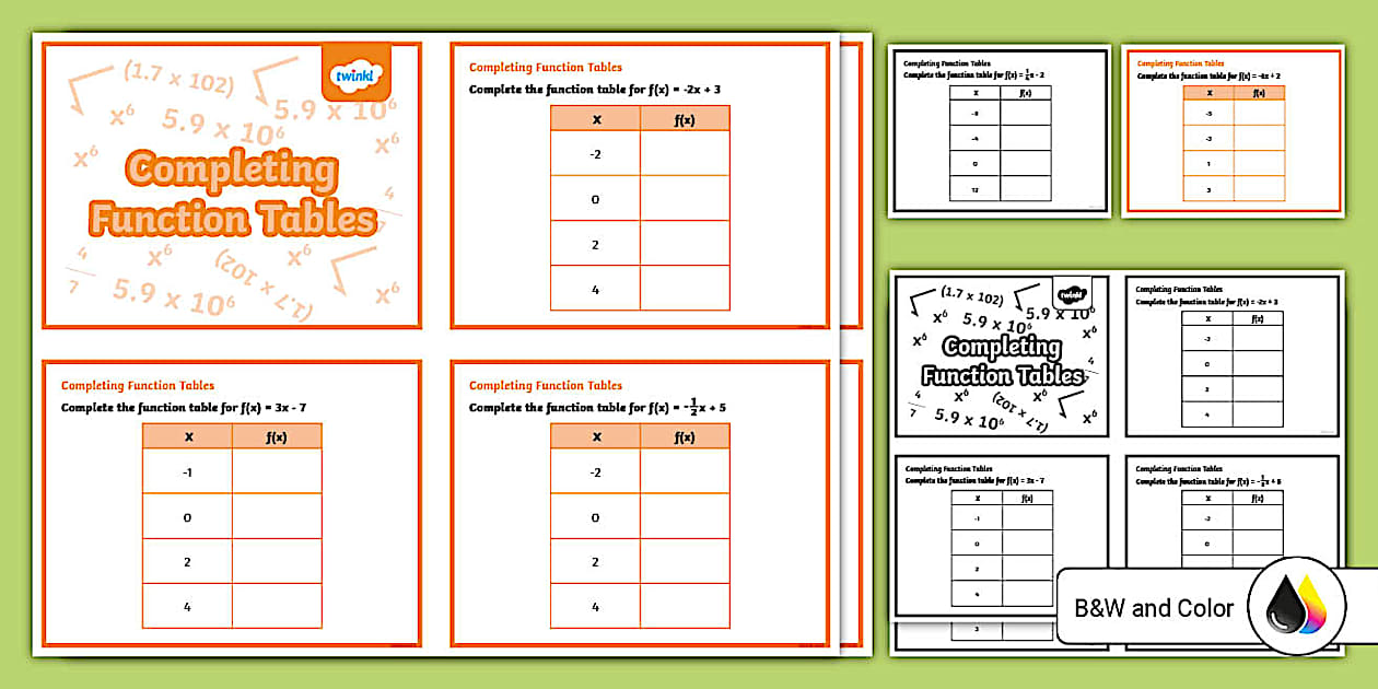 Eighth Grade Completing Function Tables Task Cards - Twinkl