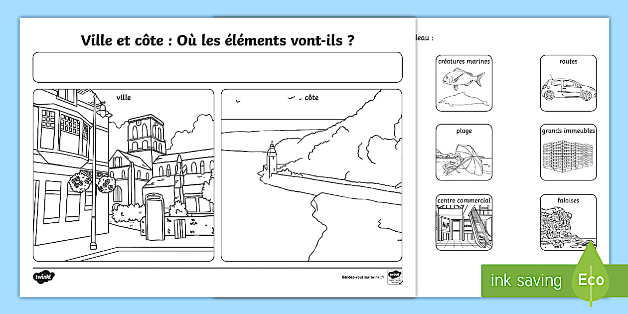 Fiche d'activités : Ville ou côte ? - Twinkl